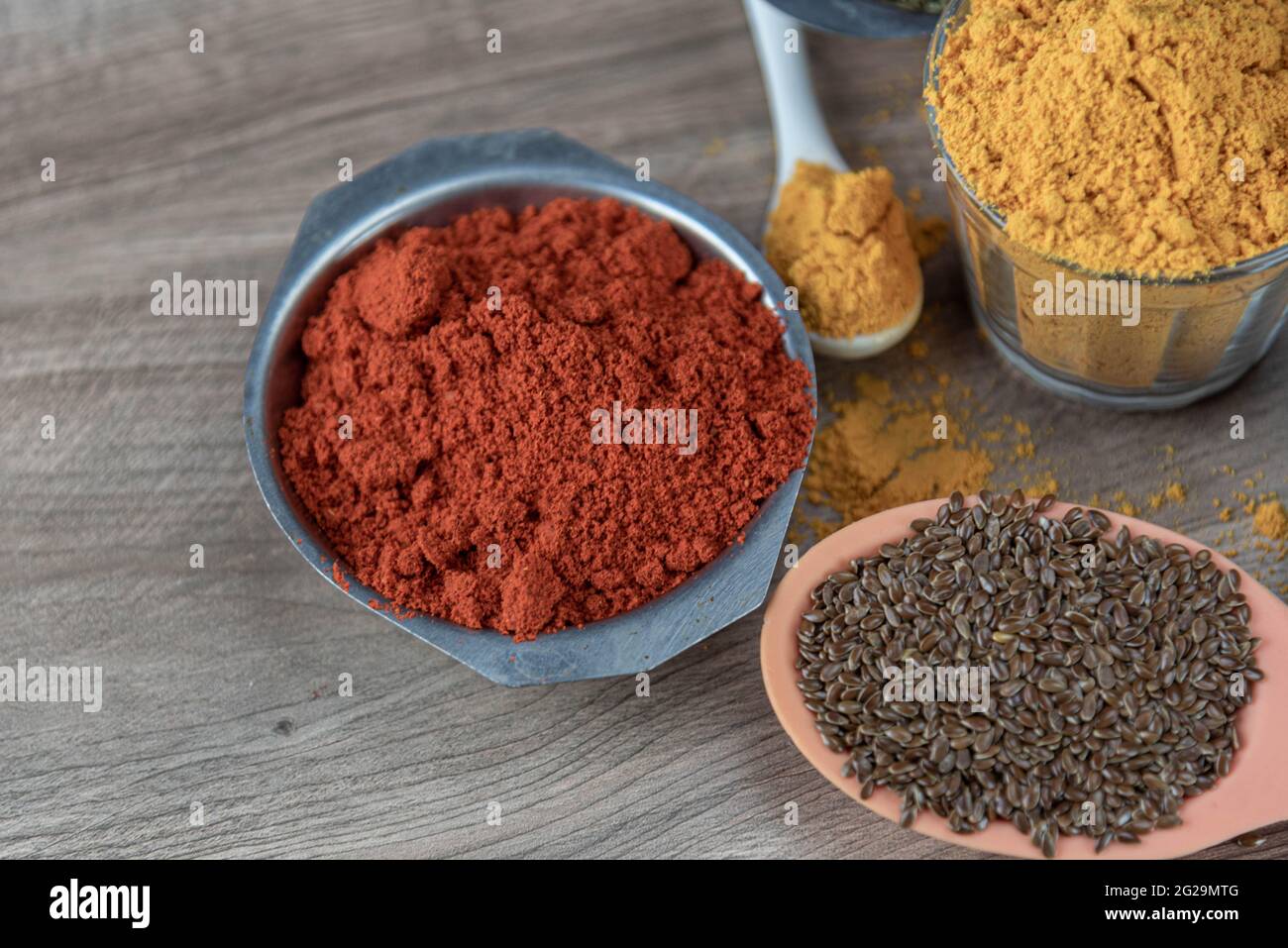 Various condiments for food preparation in selective focus. Brazilian ...