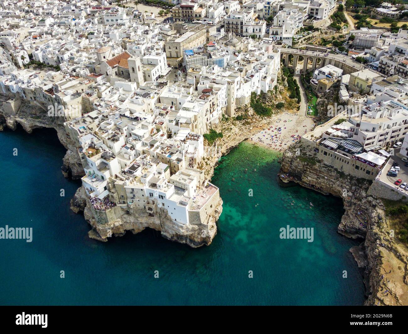 Polignano aerial view, picture with drone from above, Puglia, Italy ...