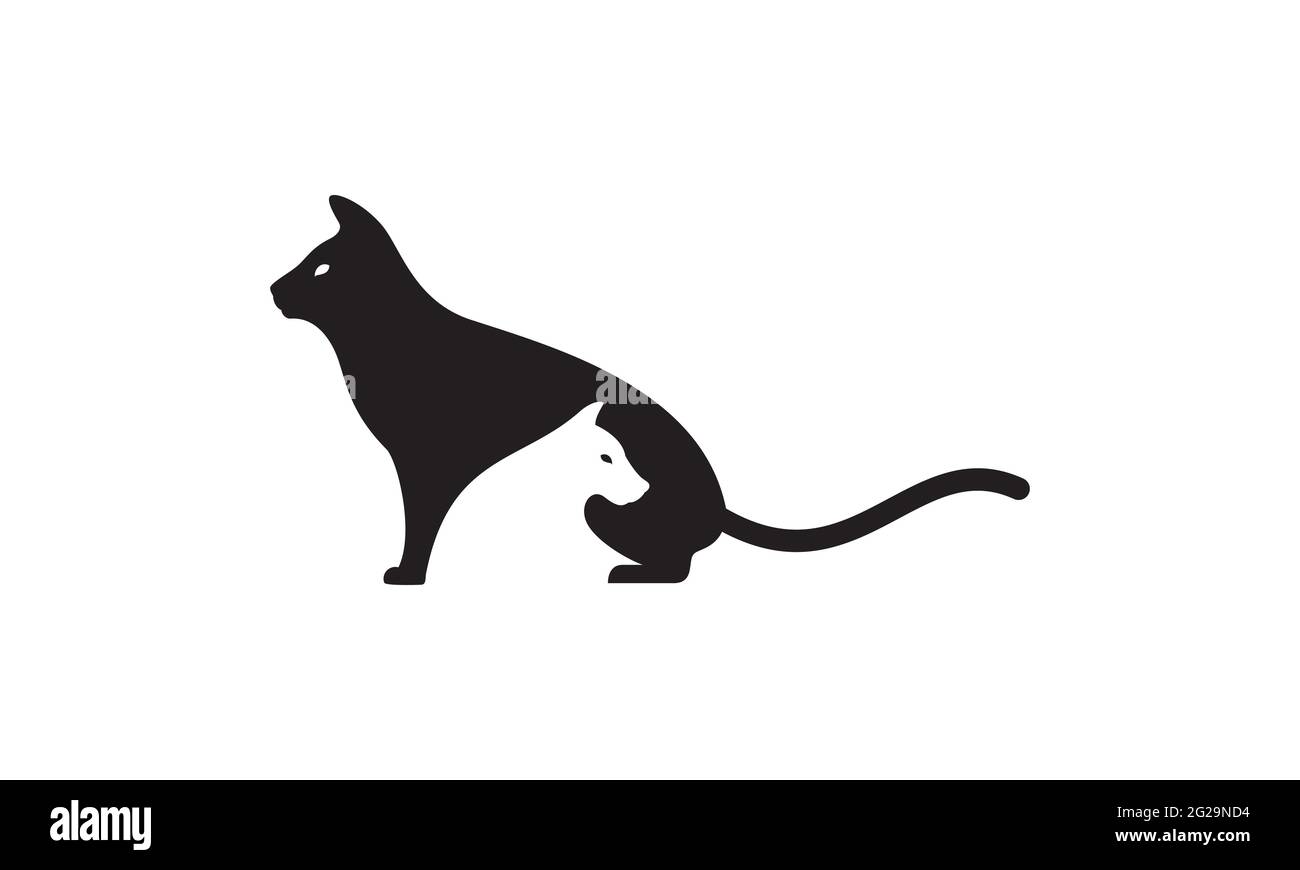 silhouette negative space cat and puppy logo vector icon illustration ...