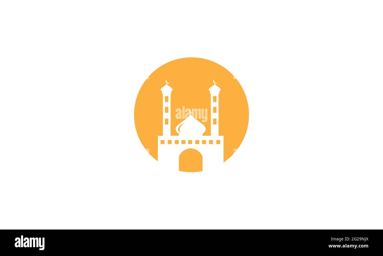 sunset with dome mosque tower logo vector icon illustration design ...