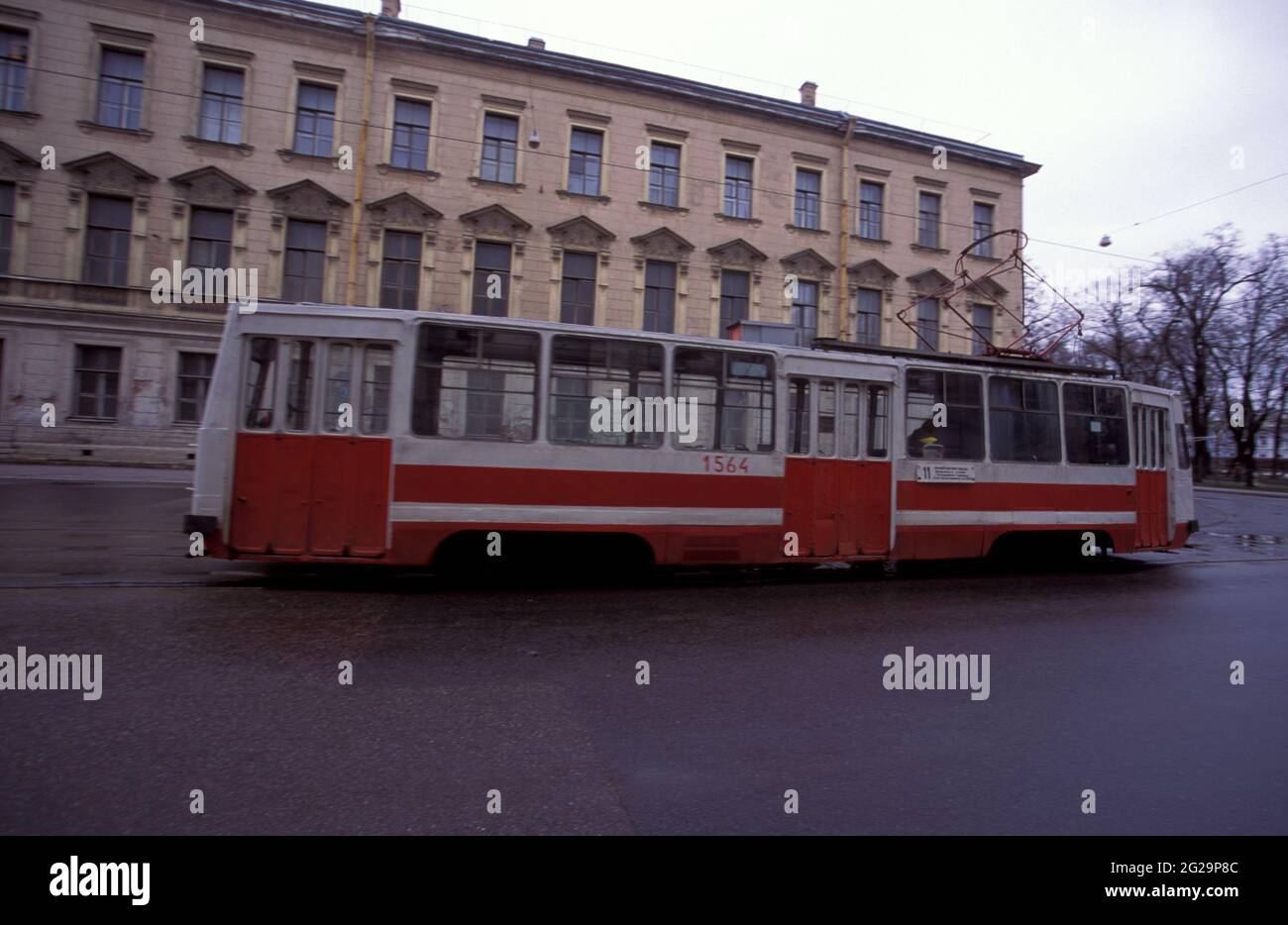 Old red and white trolleybus hi-res stock photography and images - Alamy