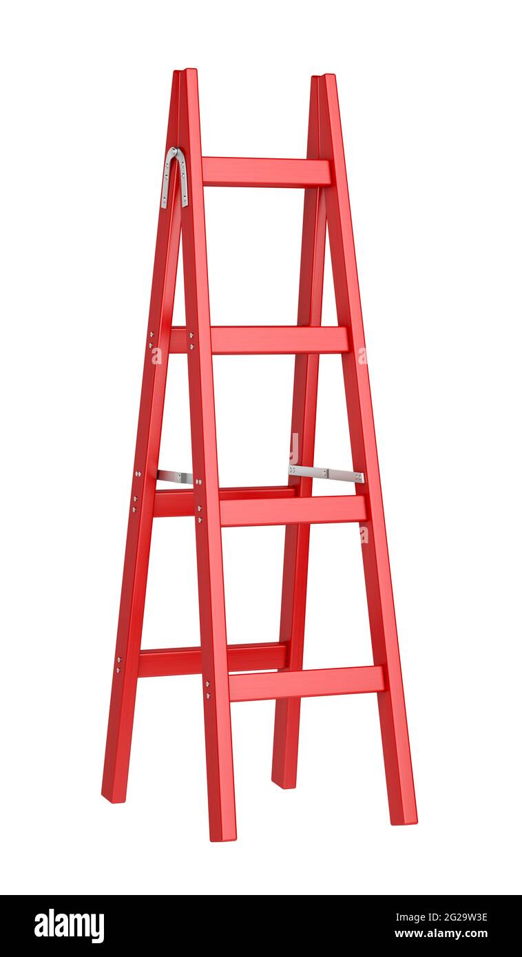 Red double sided wooden ladder isolated on white background Stock Photo ...