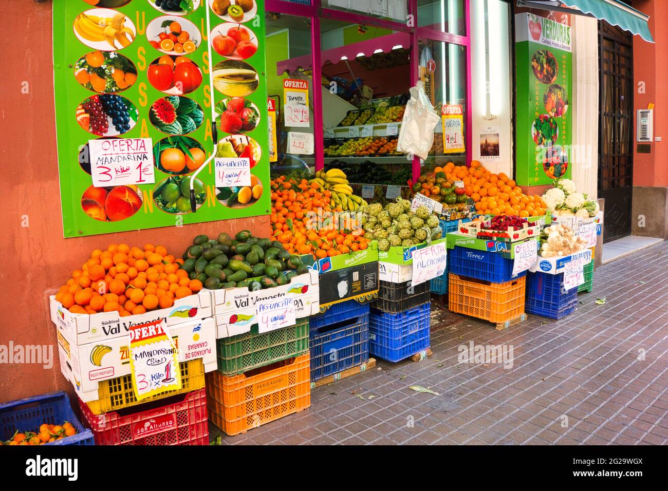 A fruit and vegetable shop, Valencia, Spain showing the abundant ...
