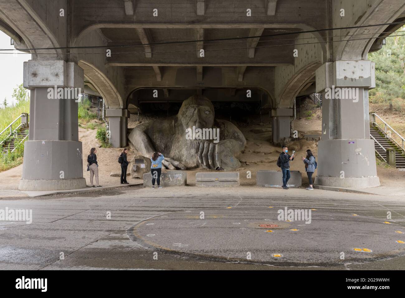 Seattle, USA. 24Th May, 2021. The Fremont Troll under the Aurora bridge ...