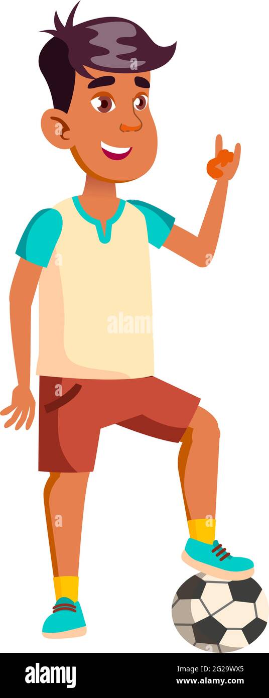 boy footballer with ball show rock gesture cartoon vector Stock Vector ...