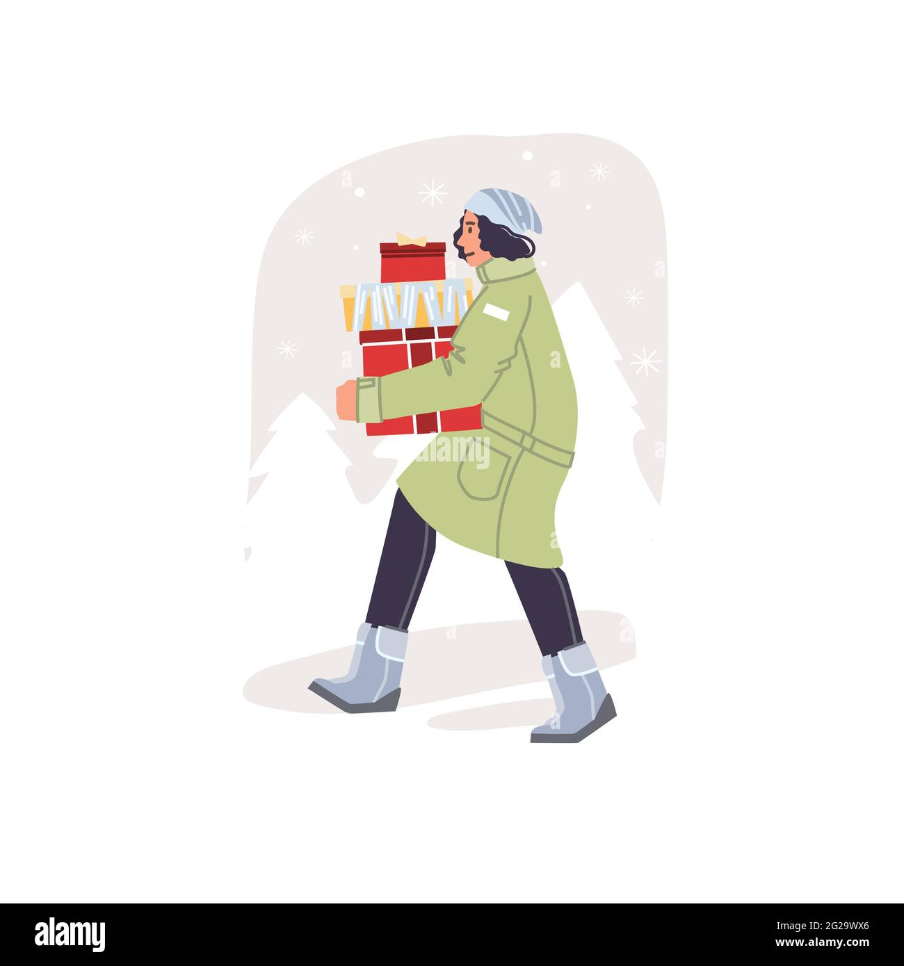 Flat cartoon character in winter season vector illustration concept ...