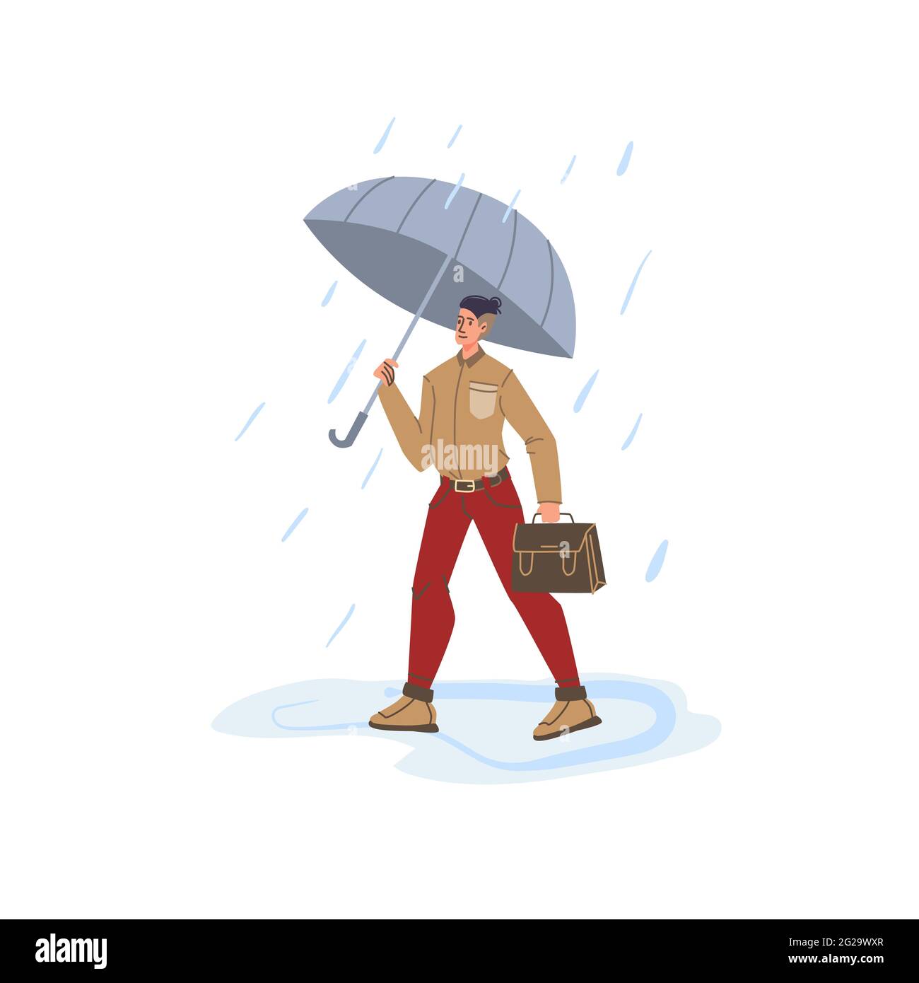 Flat cartoon character in rain,autumn season vector illustration ...