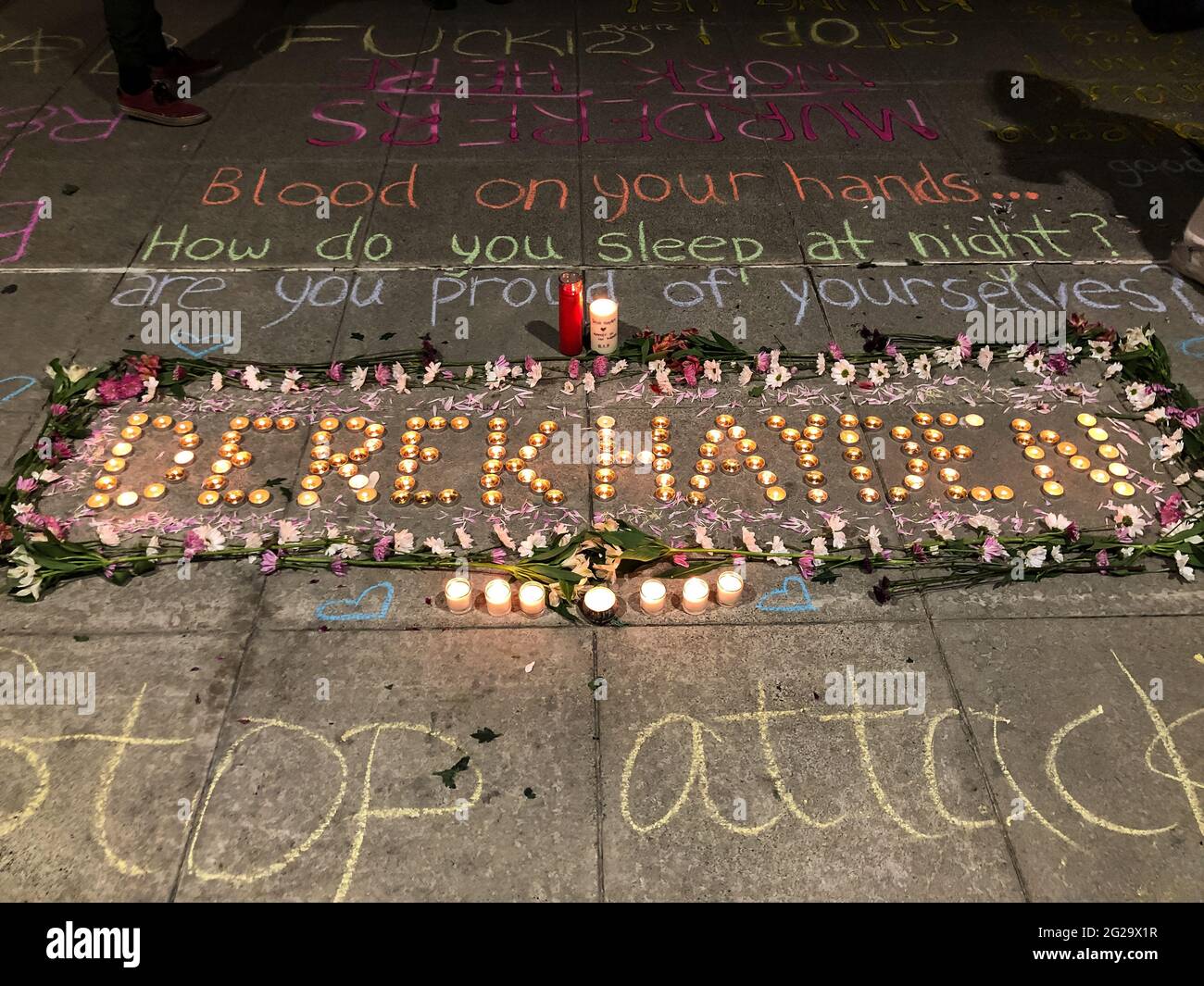 Seattle, USA. 2nd Mar, 2021. Derek Hayden memorial outside the West ...