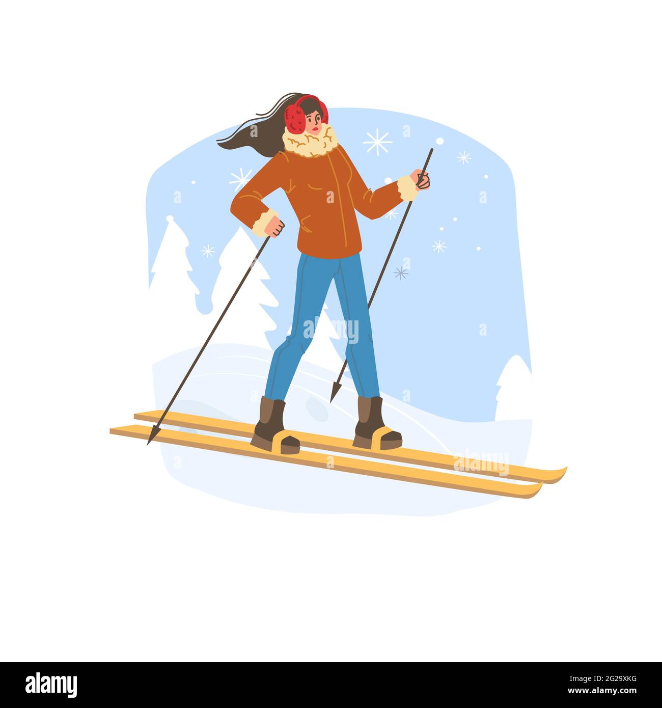 Flat cartoon character in winter season vector illustration concept ...