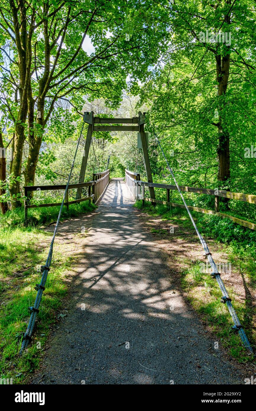 Strathyre pedestrian suspension bridge in the scottish highlands Stock ...
