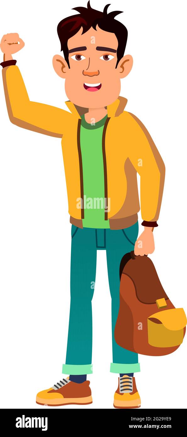 boy student with backpack showing power cartoon vector Stock Vector ...