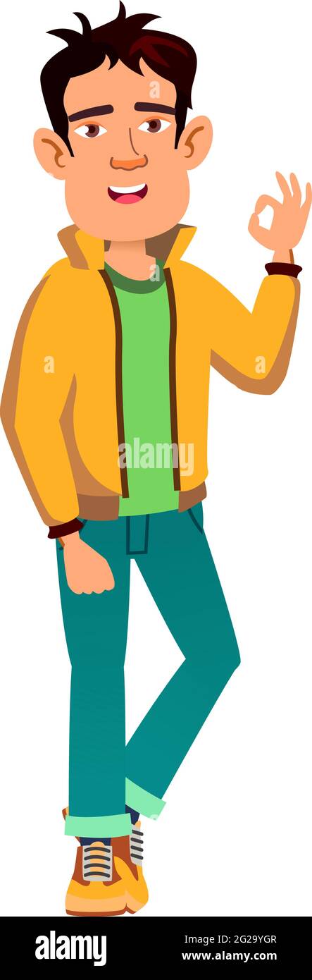 happiness boy student show ok gesture cartoon vector Stock Vector Image ...