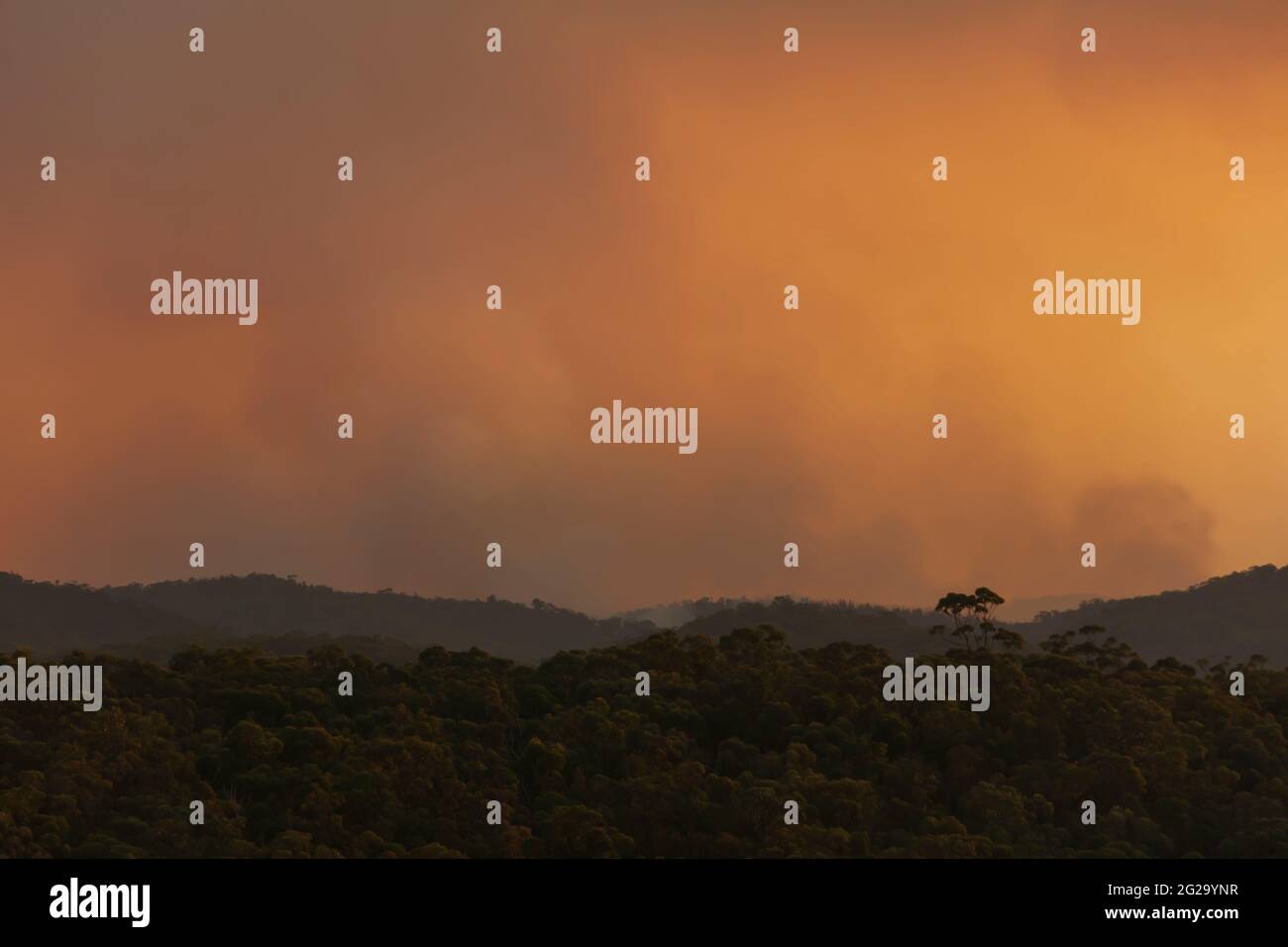 Photograph of bushfire smoke at sunset from hazard reduction burning in ...