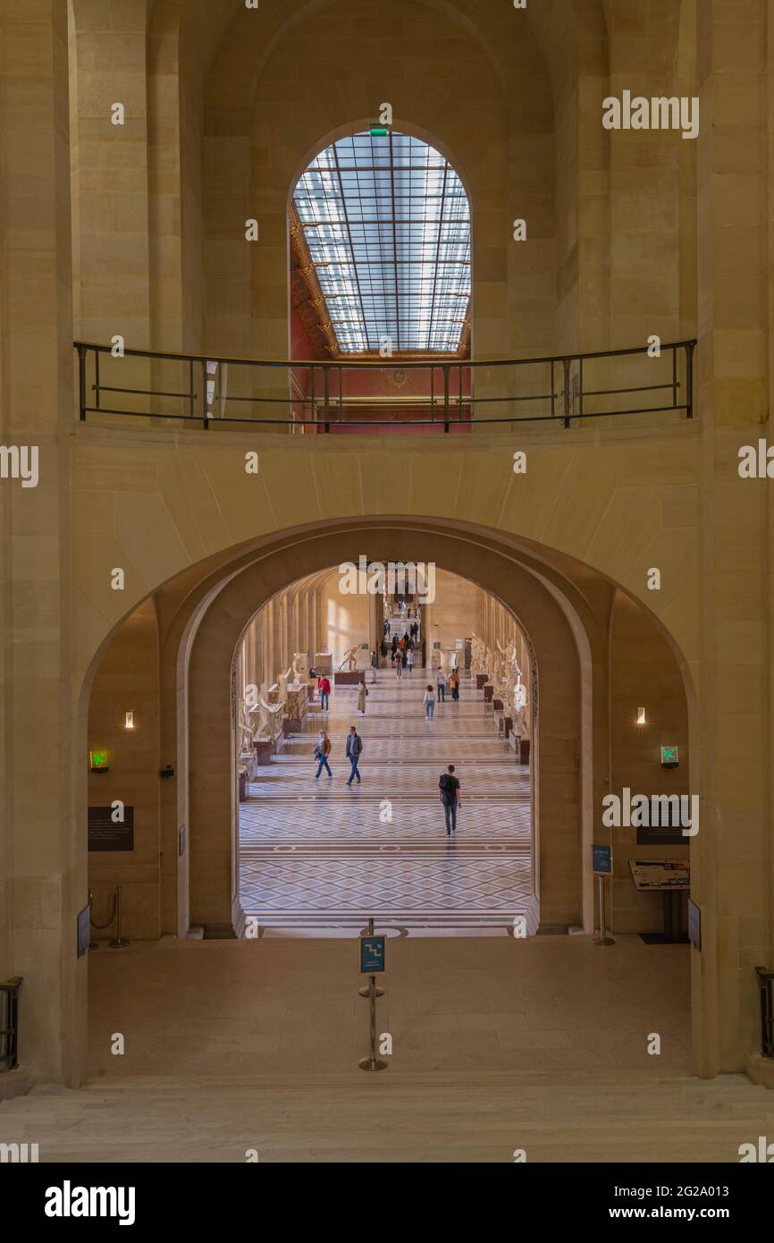 Paris, France - 21 05 2021: Louvre Museum. Denon wing. The alleys with ...