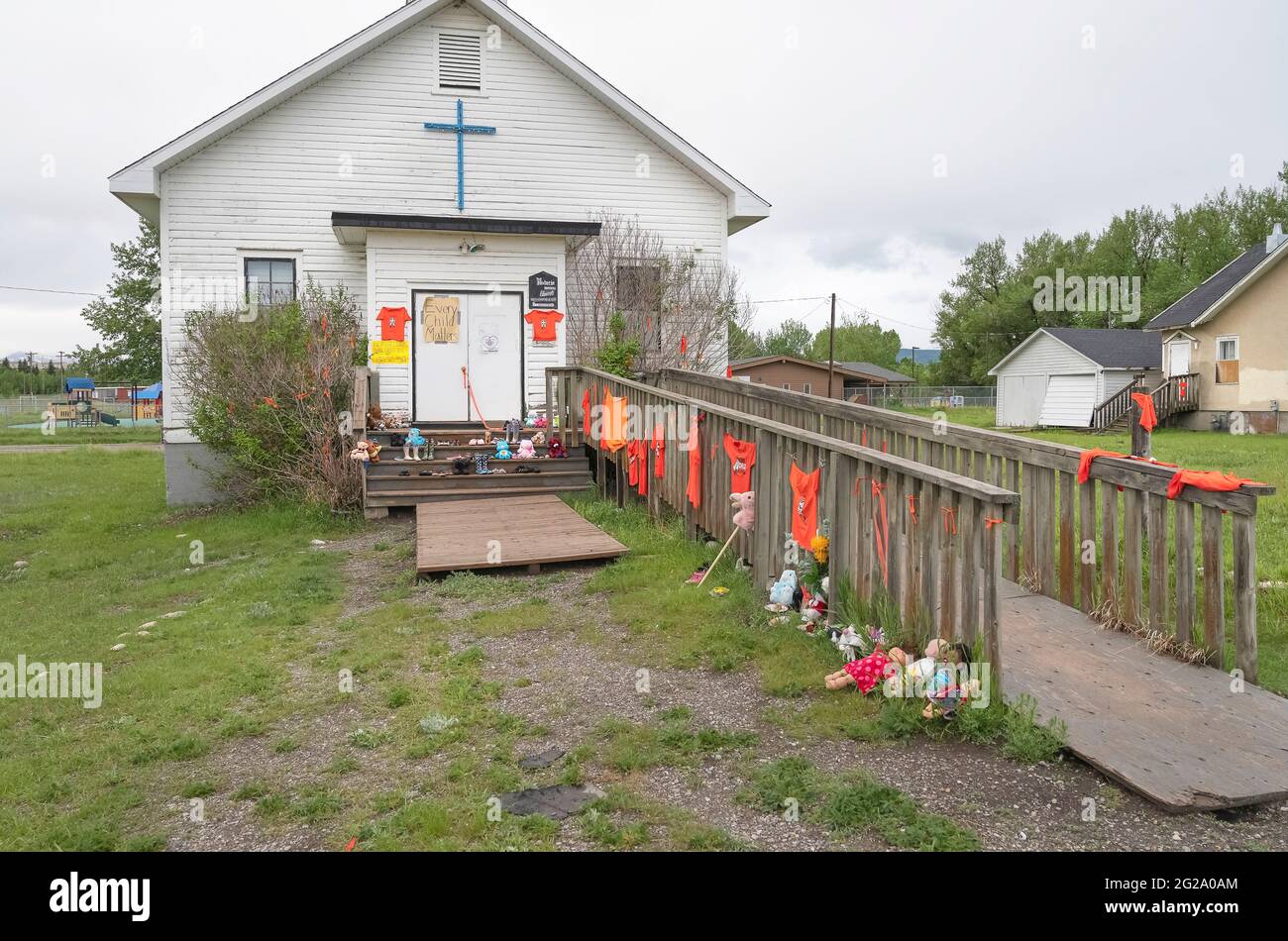 Morley, Alberta, Canada – June 07, 2021: Display at a church on the ...