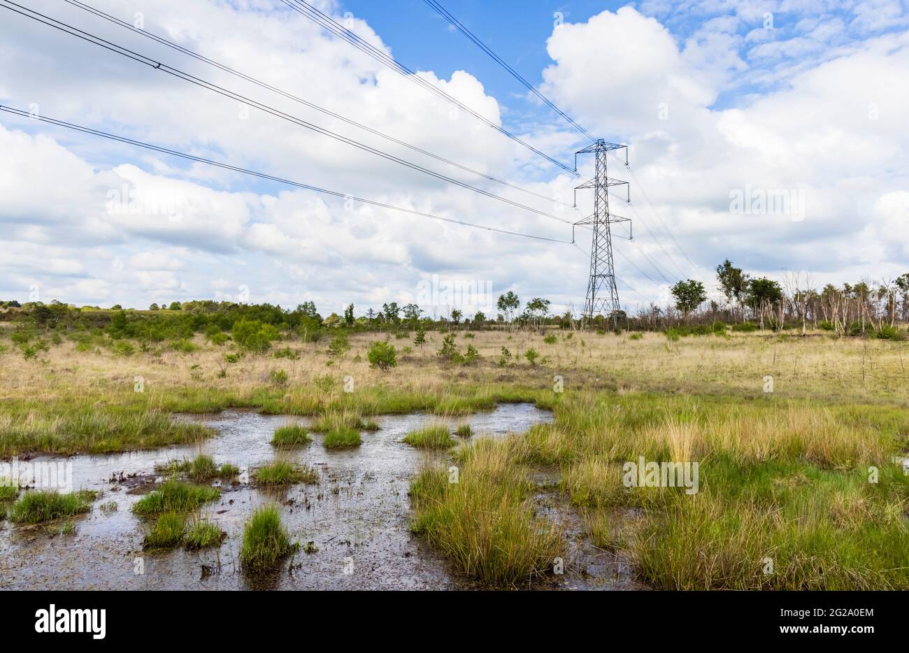Electricity pylon and overhead transmission cables running through ...