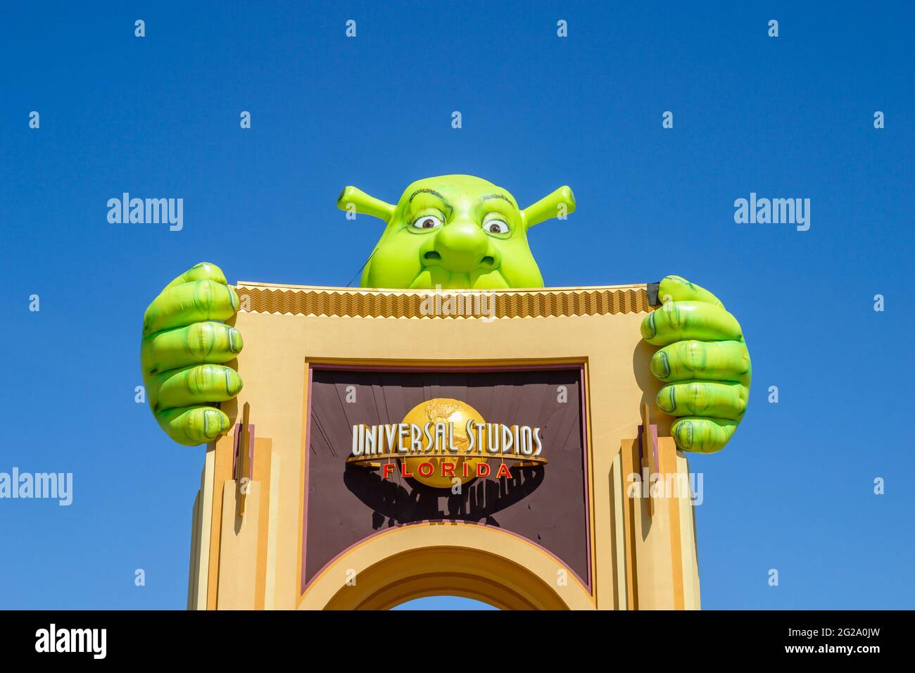 Entrance gate with Shrek at the Universal Studios theme park, Orlando ...
