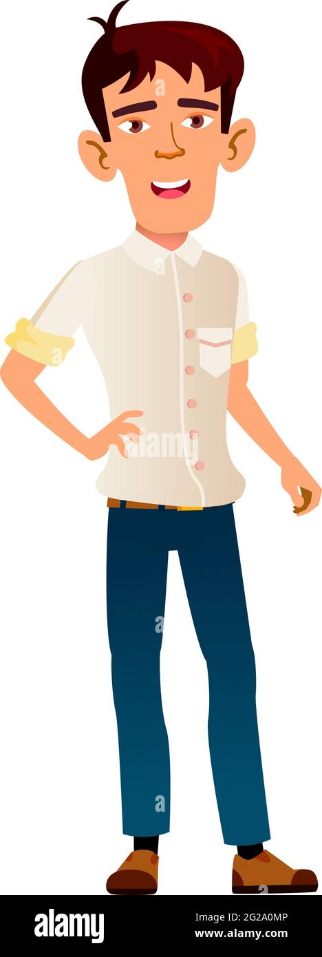 positive emotion boy student staying in park cartoon vector Stock ...