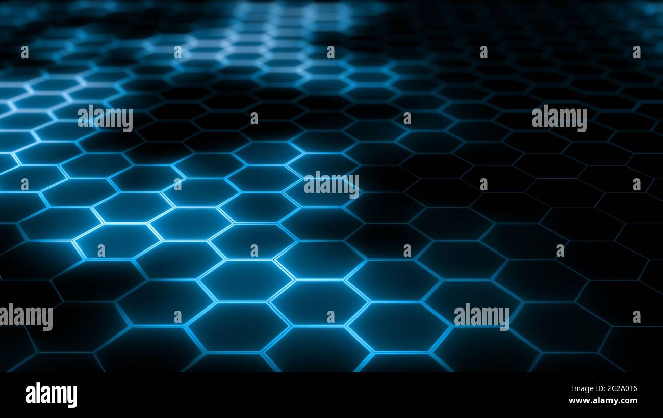 3D rendering of abstract futuristic hexagonal mesh with light effects. Can be used as a ...