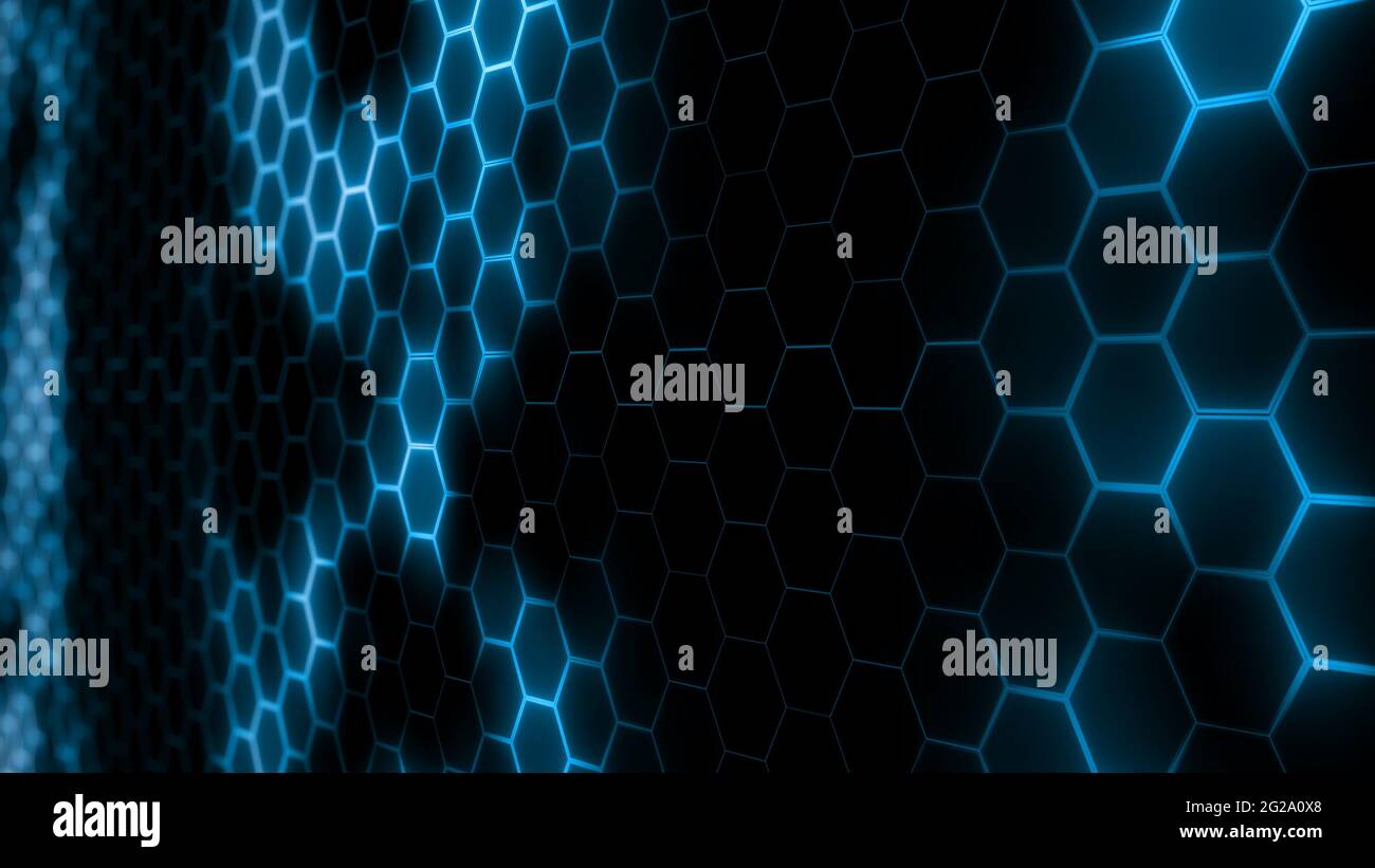 3D rendering of abstract futuristic hexagonal mesh with light effects. Can be used as a ...