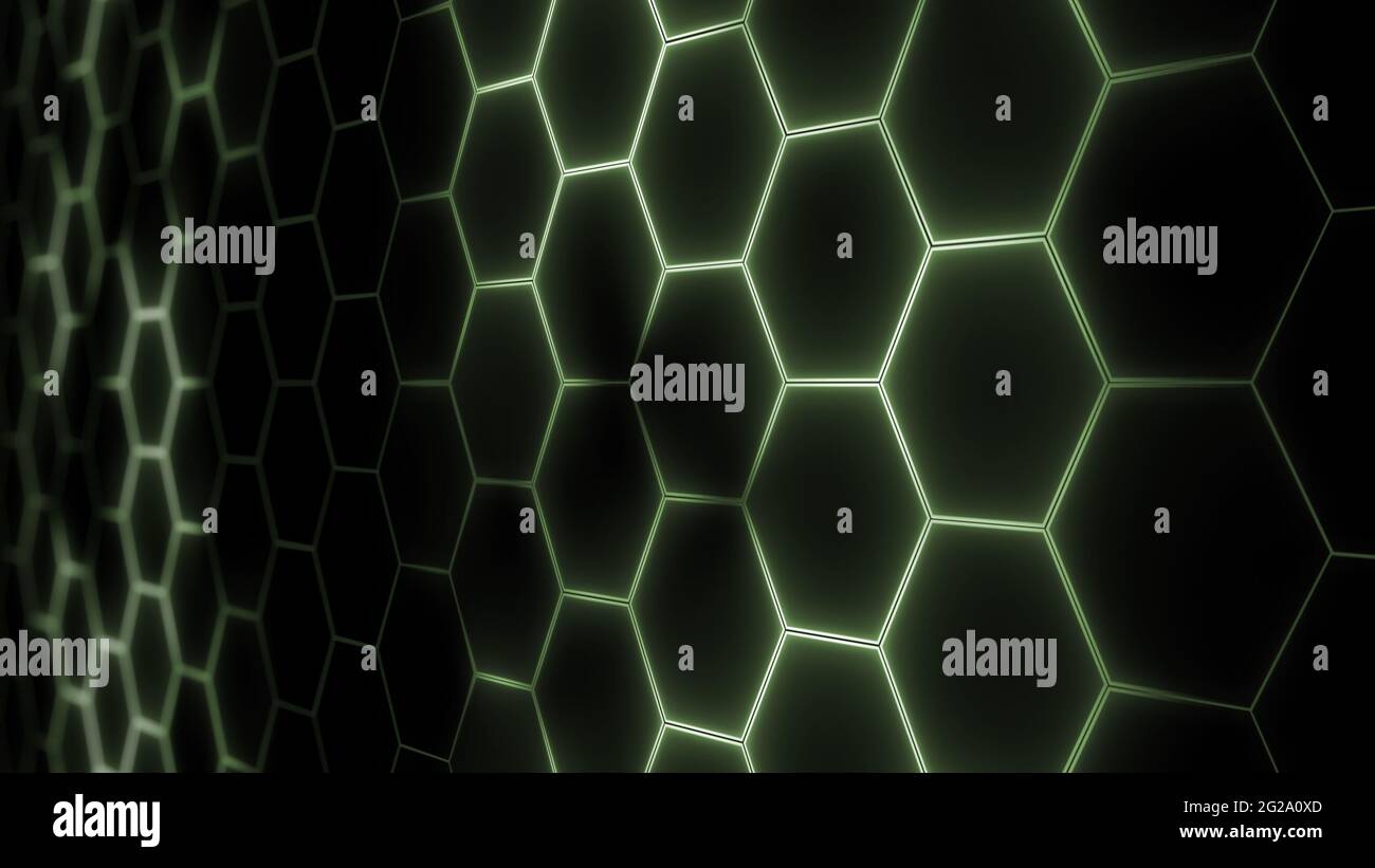 3D rendering of abstract futuristic hexagonal mesh with light effects. Can be used as a ...
