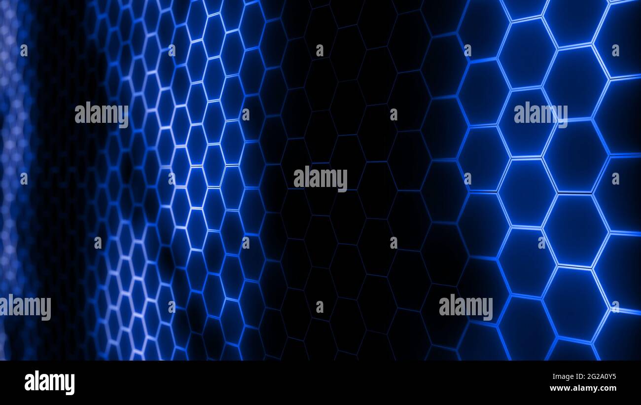 3D rendering of abstract futuristic hexagonal mesh with light effects. Can be used as a ...