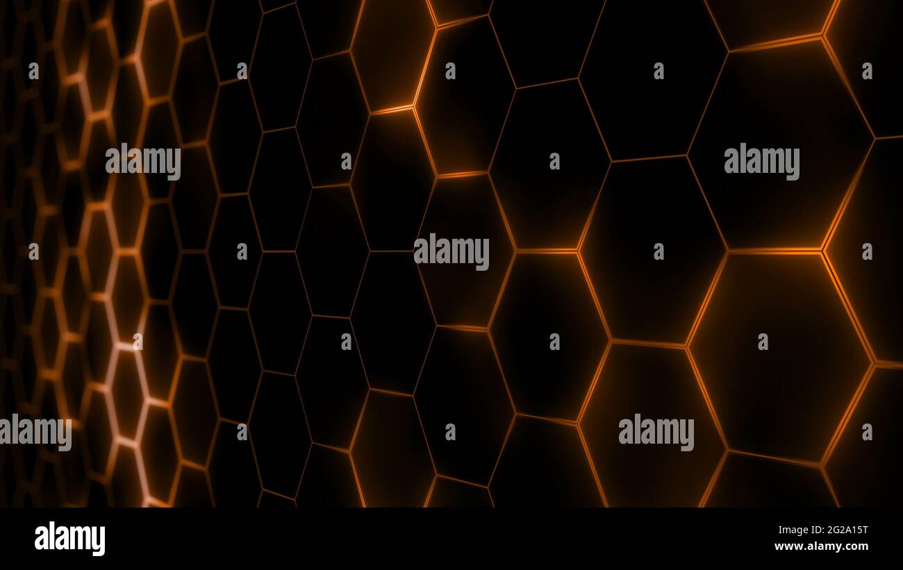 3D rendering of abstract futuristic hexagonal mesh with light effects. Can be used as a ...
