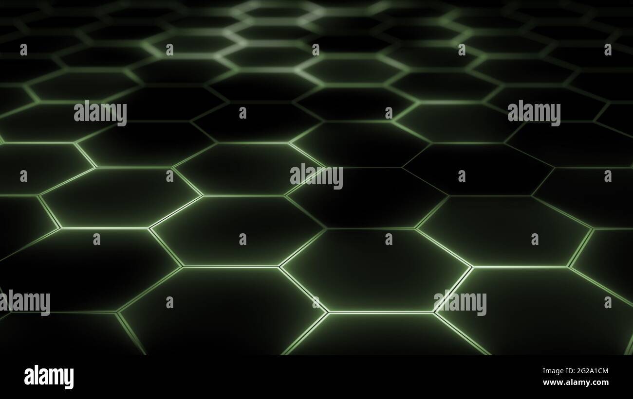 3D rendering of abstract futuristic hexagonal mesh with light effects. Can be used as a ...