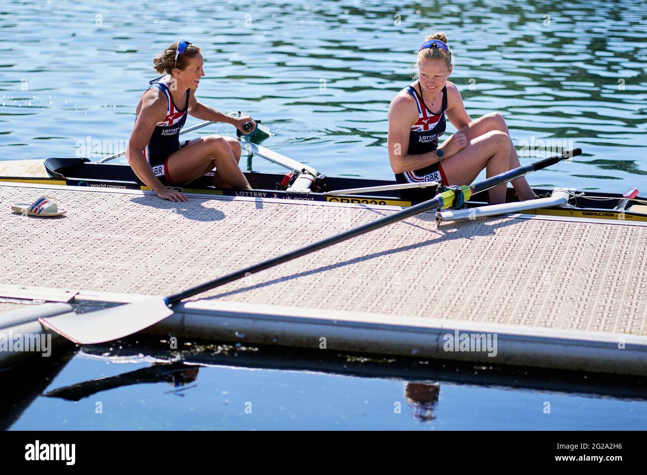 Great Britain's Helen Glover, (left) and Polly Swann during the Team GB ...