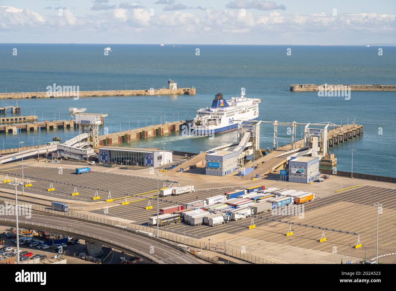 Looking down on the Dover Ferry terminal and the Wellington Dock on a ...