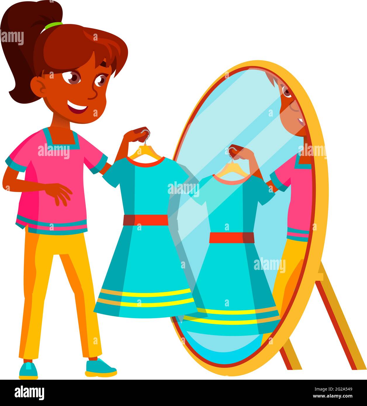 happy mexican girl choosing luxury dress cartoon vector Stock Vector ...