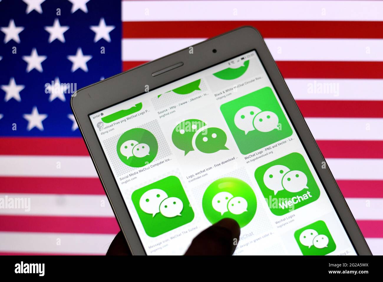 In this photo illustration, Wechat logos seen displayed on an Android ...