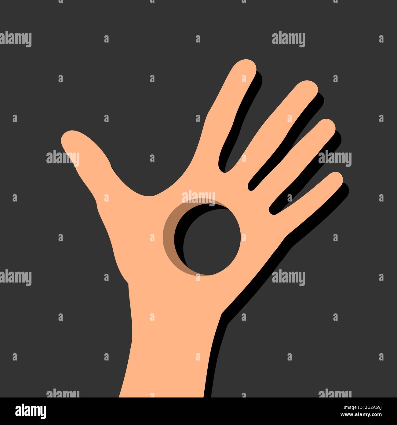 Holey hand - hand with hole in the palm. Defect, disability and ...