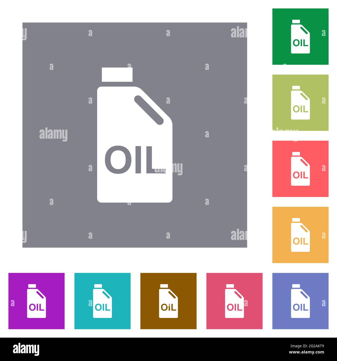 Oil canister flat icons on simple color square backgrounds Stock Vector ...