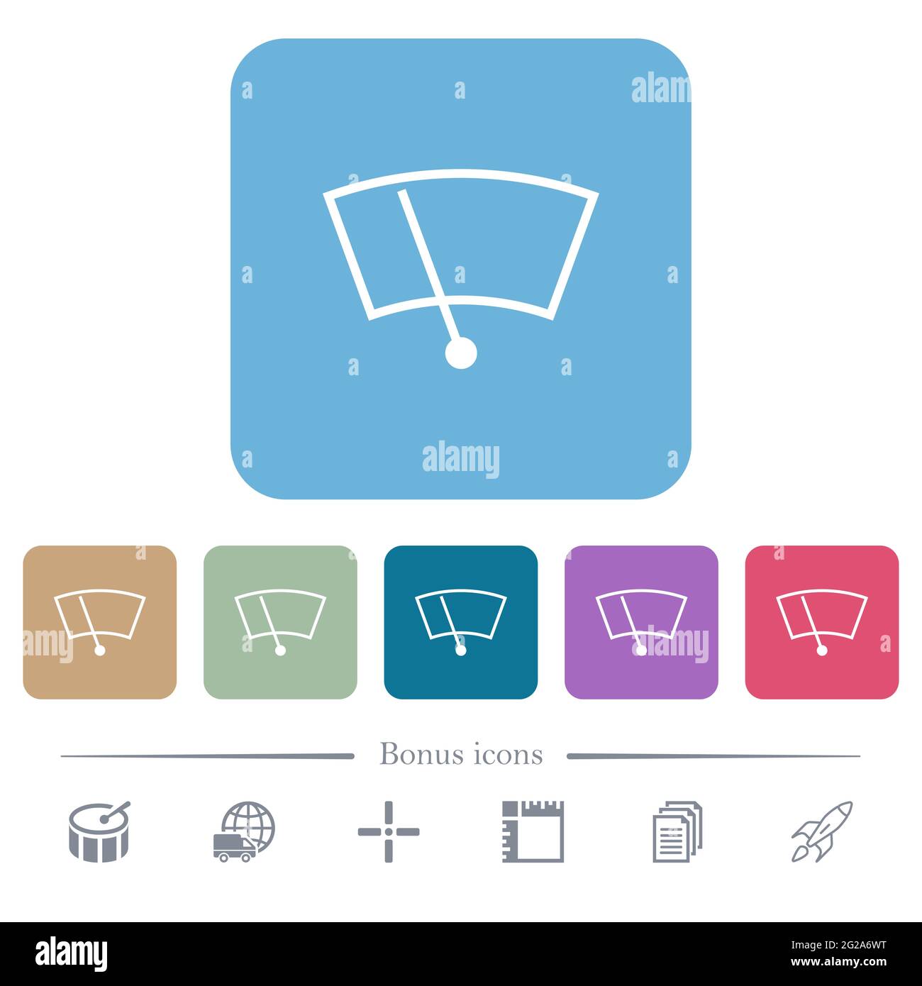 Windshield wiper white flat icons on color rounded square backgrounds ...