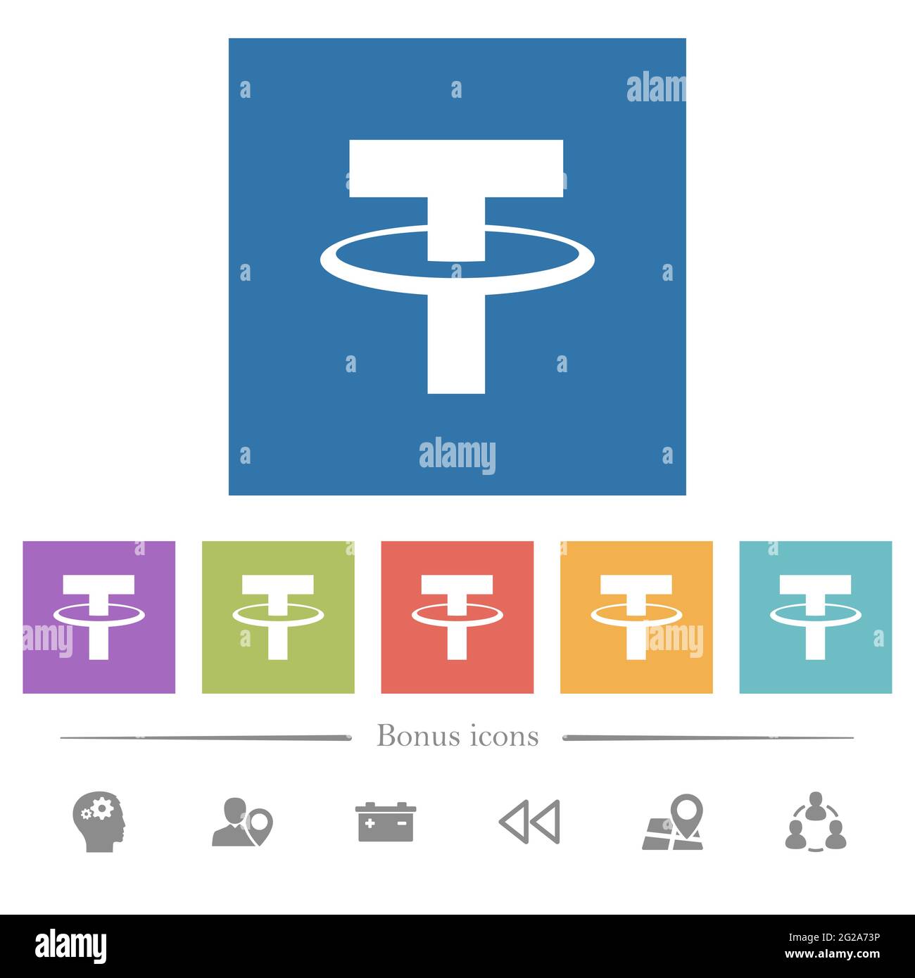 Tether digital cryptocurrency flat white icons in square backgrounds. 6 ...
