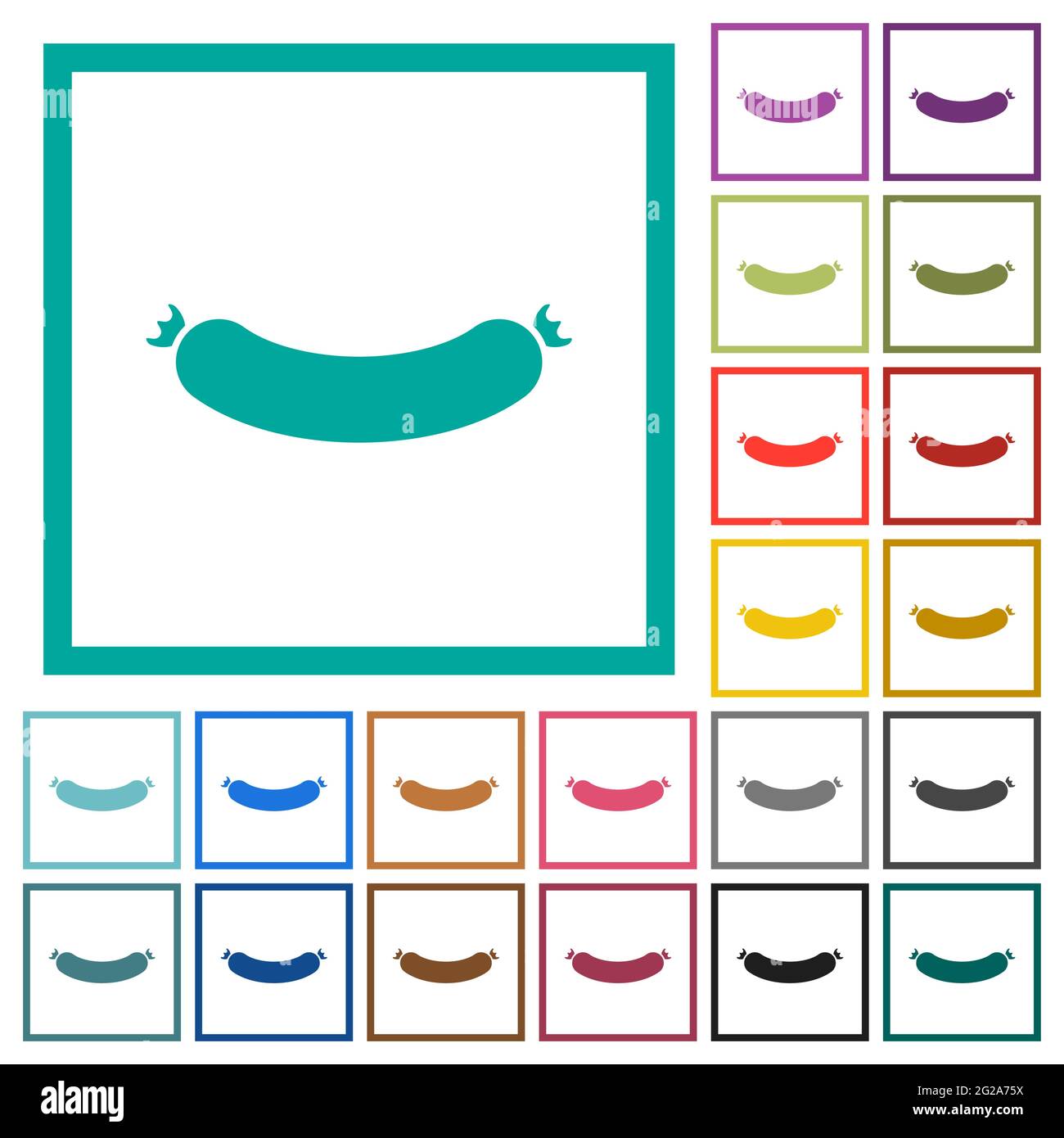 Sausage flat color icons with quadrant frames on white background Stock ...