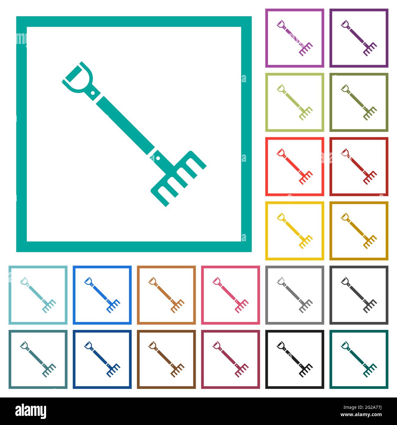 Single rake flat color icons with quadrant frames on white background ...