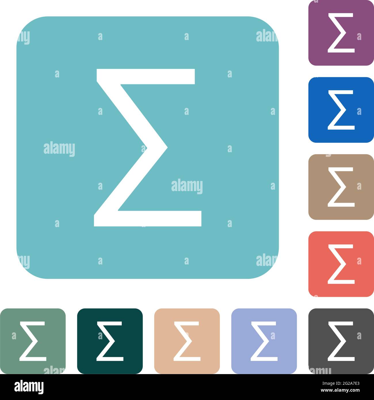 Sum symbol white flat icons on color rounded square backgrounds Stock ...