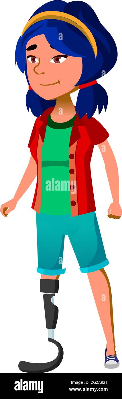 smiling girl teen with leg prosthesis cartoon vector Stock Vector Image ...