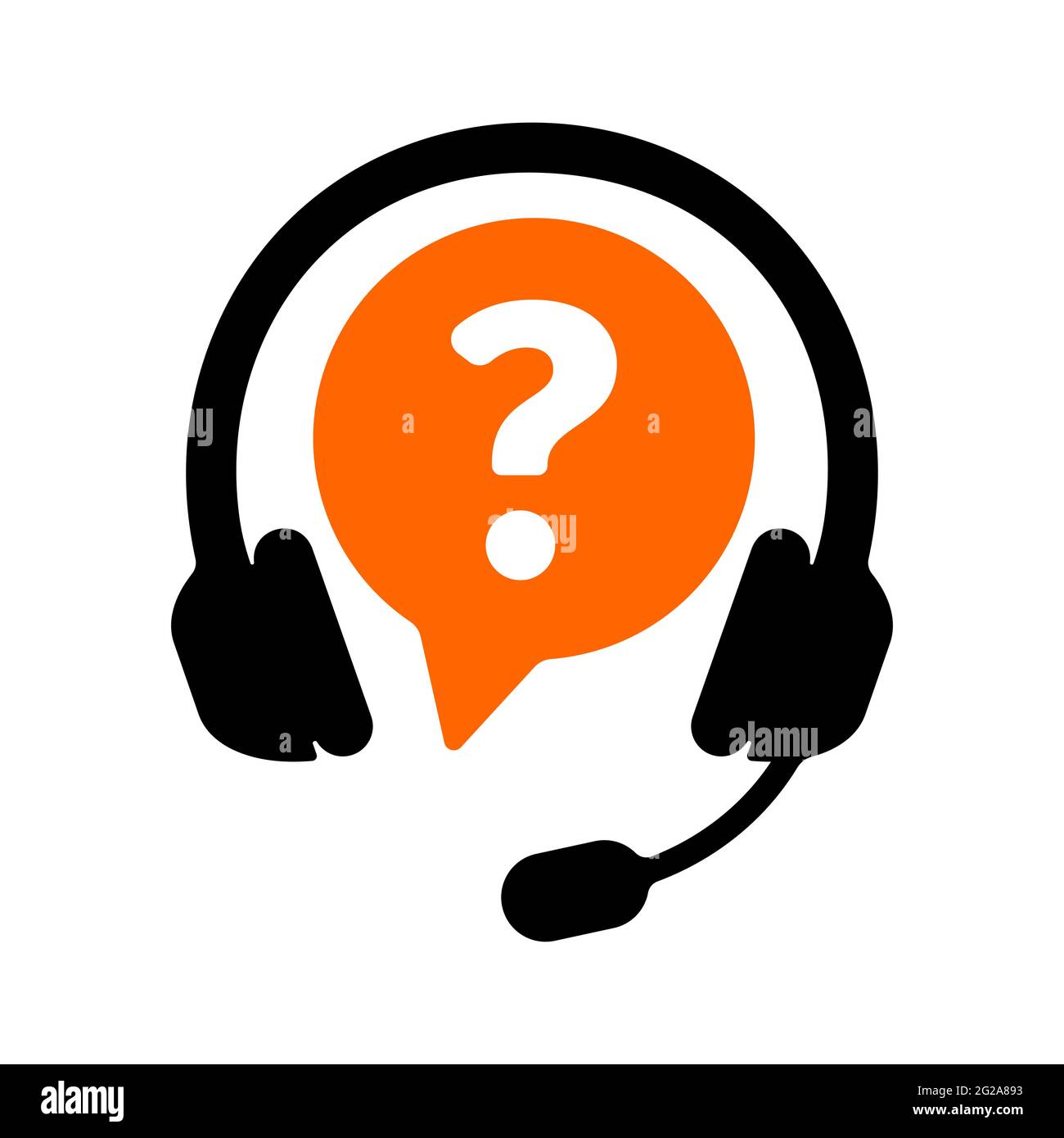Customer support symbol with headphones and question mark isolated on ...