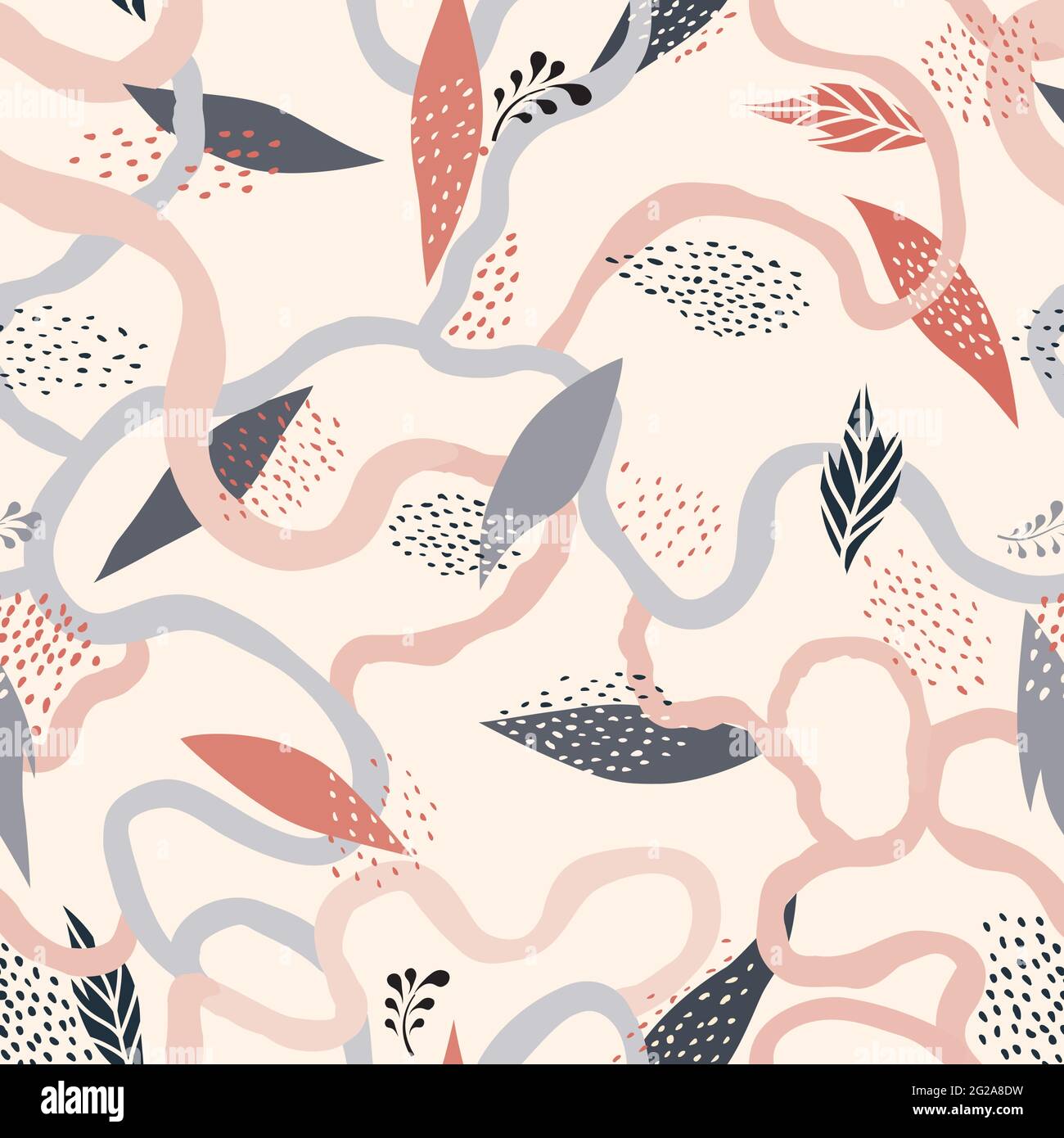 Abstract seamless floral pattern with swirl flowing lines and leaves ...
