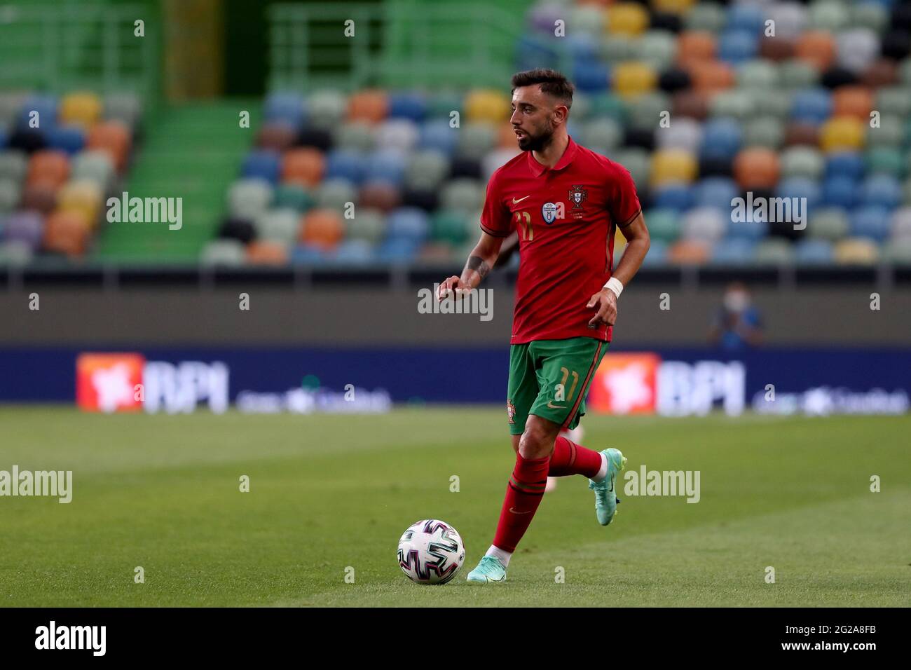 Lisbon, Portugal. 9th June, 2021. Bruno Fernandes of Portugal in action ...