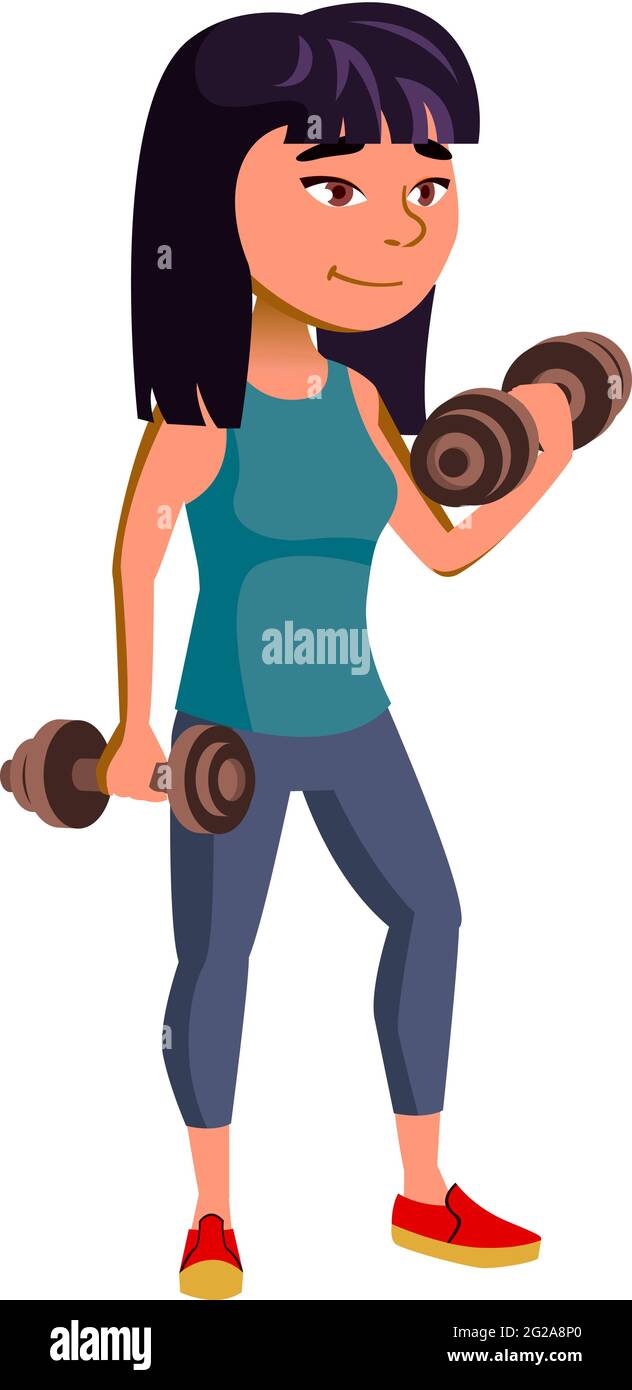 japanese girl training with dumbbells in gym cartoon vector Stock ...