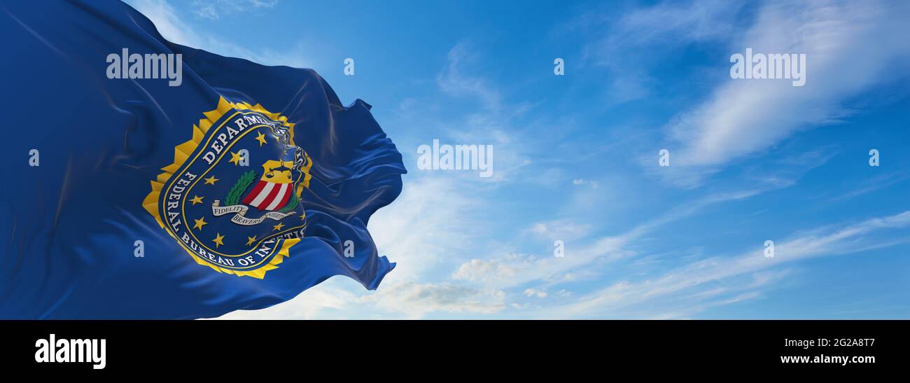 flag of Federal Bureau of Investigation waving in the wind. USA ...