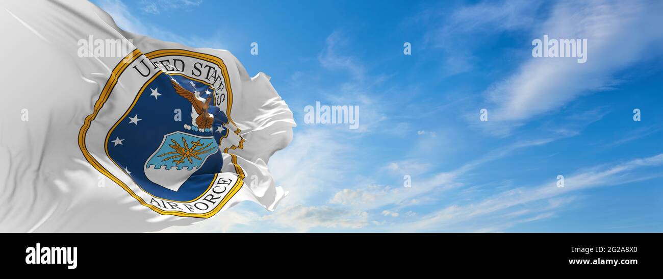 flag of Mark of the United States Air Force waving in the wind. USA ...