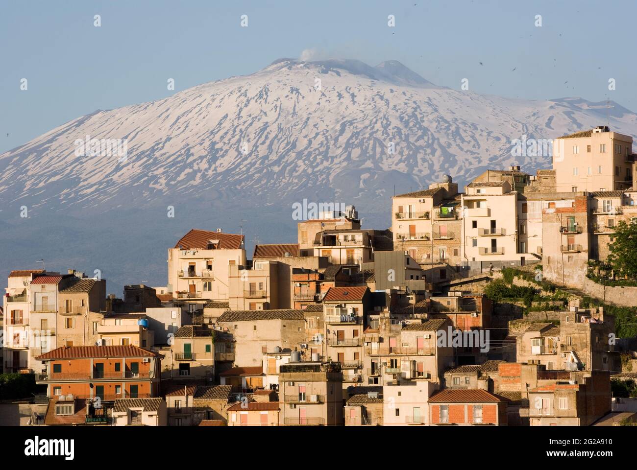 housing view of Centuripe rural town on background the volcano Etna ...