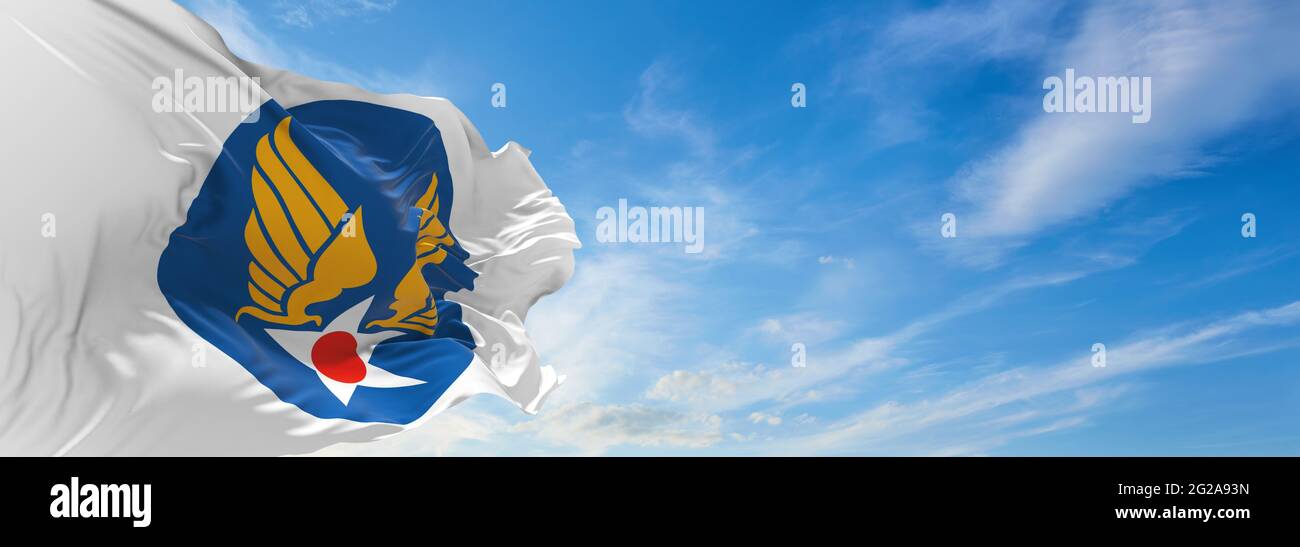 flag of United States Army Air Corps Hap Arnold Wings waving in the ...