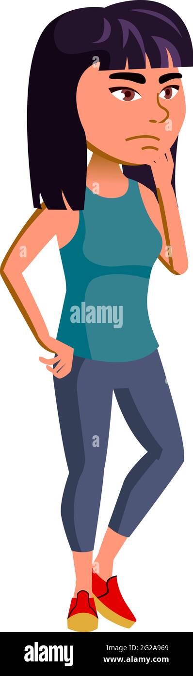sad emotion girl thinking about problem cartoon vector Stock Vector ...