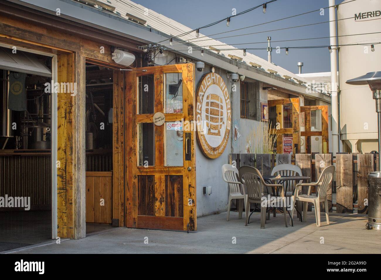 Exterior of Draught Works brewery in Missoula, Montana Stock Photo - Alamy